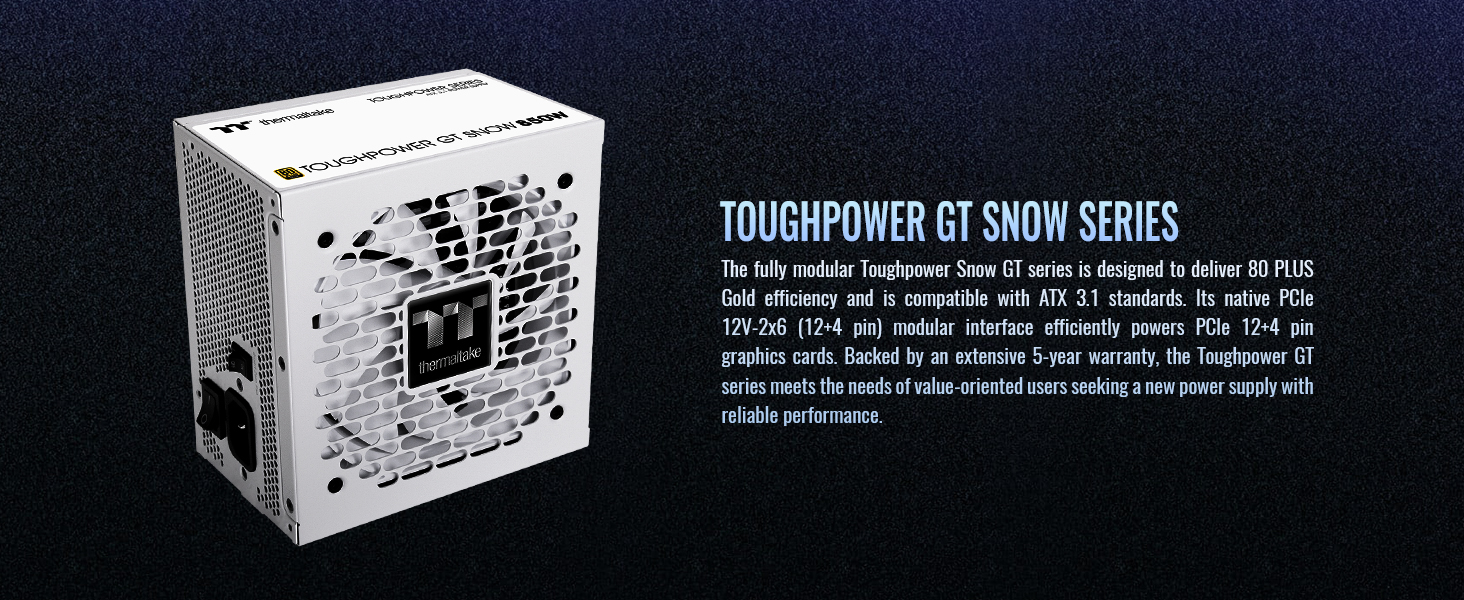 Thermaltake Toughpower GT 850W ATX 3.1 Snow Standard Power Supply; 80 Plus Gold Efficiency ...